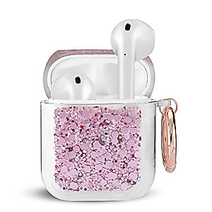 LAX Gadgets Air Pod Case for Protection - Compatible with 1st & 2nd Generation Apple AirPods- Lightweight Case with Key Ring - Easy to Use - Glitter Pink