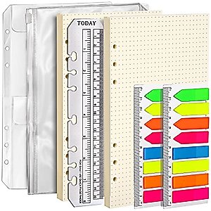 LEOBRO Refillable A5 Notebook Set, 2 Pack A5 Dotted Filler Paper, 320 Pcs Index Tabs, with Binder Pocket, 3-Pocket Loose-Leaf Bags, Ruler Marker, Paper Refill for 6-Ring A5 Binders Planner Notebook