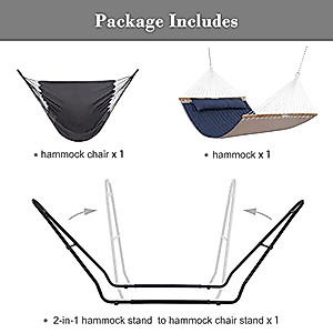 SUNCREAT 2-in-1 Convertible Hammock and Stand, Stand Alone Hammock for Backyard, Patio, Garden, Patent Pending, Navy Blue