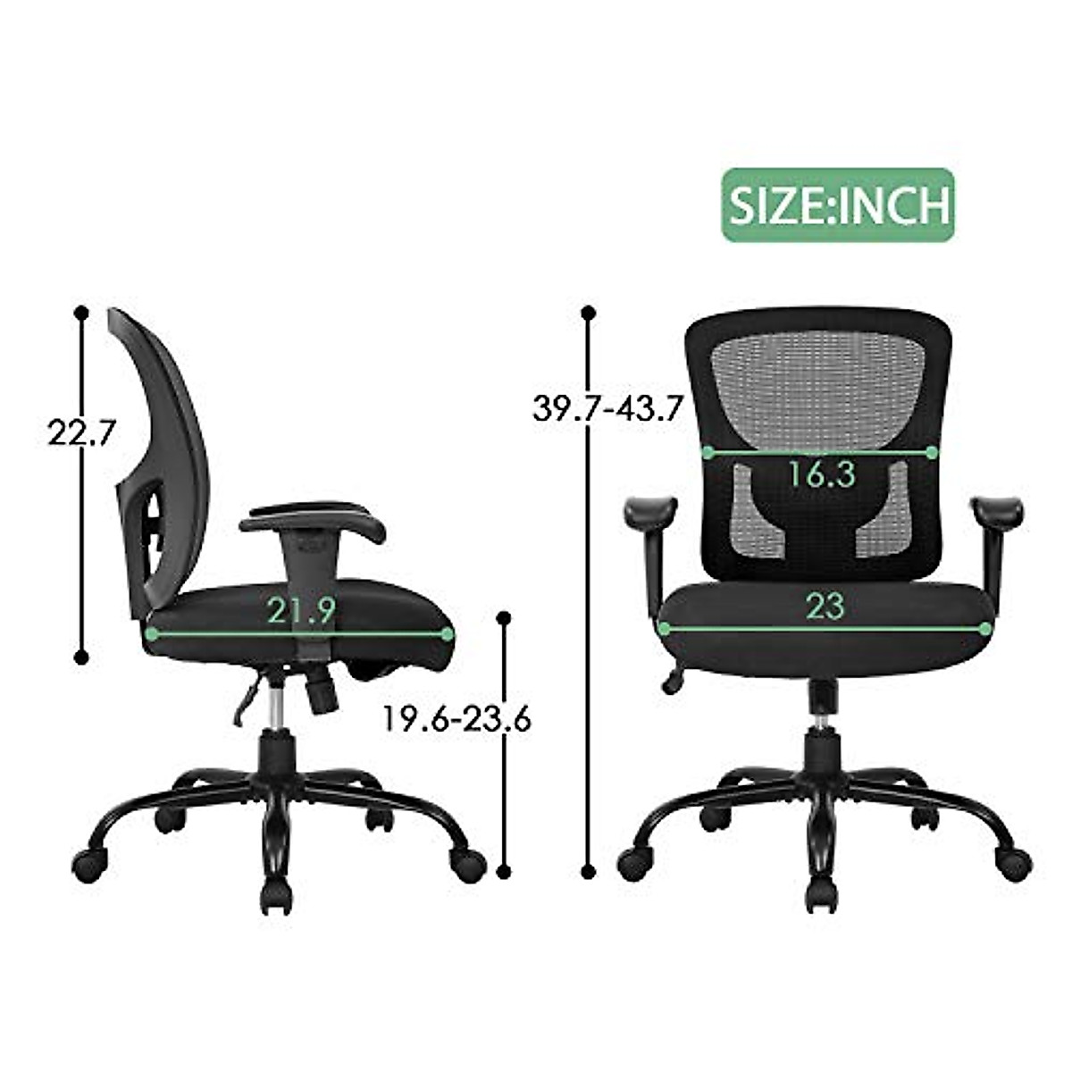 Big and Tall Office Chair 400lbs Desk Chair Mesh Computer Chair with Lumbar Support Wide Seat Adjust Arms Rolling Swivel High Back Task Executive Ergonomic Chair for Home Office (Black)