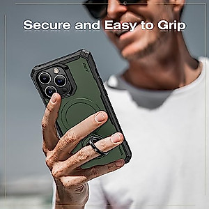 Ruky for iPhone 14 Pro Max Magnetic Case with Built-in Magnets, [360° Rotatable Ring Holder] [Support Car Mount] [Military Drop Protection] Shockproof Case for iPhone 14 Pro Max 6.7", Green