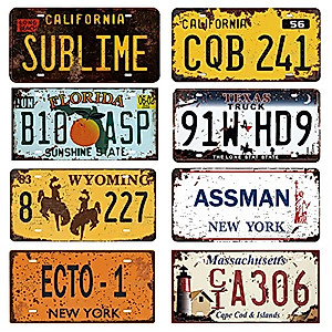 YOMIA 8 PCS Vintage License Plates Metal Sign, Retro State Number Tags for Room Aesthetic 90s Posters or Garage Wall Decor 6"x12"