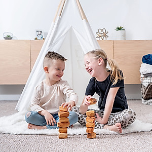 PERCHED Natural Pine Stacking Rocks, Large Wooden Blocks, Montessori Puzzle Game, Toddler Toys For Classroom, Wood Balancing Stones Set (12 Pc)