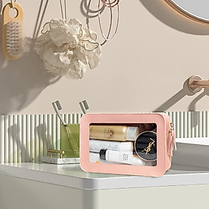 LETGO Clear Makeup Bags, TSA Approved Toiletry Bag with Zipper, Clear Makeup Organizer Fit Carry-on Travel Car Accessories Essentials,Portable Travel Pouch for Women Men (Pink)