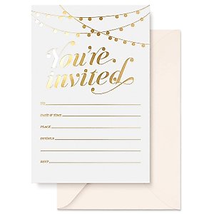 S&O Party Invitations! 25 Gold Foil Traditional Invitations with Envelopes, Wedding, Baby and Bridal Shower Invite, Housewarming Birthday and Girls Quinceanera Invitation Cards - 4x6"