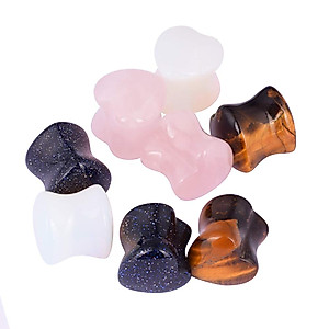 Oyaface 8 PCS Heart Shaped Natural Stone Ear Plugs Set Piercing Gauges Black Pink Blue White 00G(10mm)
