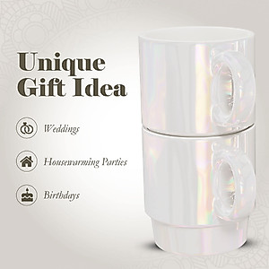 American Atelier Coffee Mug Set with Coffee Mug Rack | Ceramic Coffee Mugs Set of 4 | Stackable Coffee Mugs with Rack | Coffee Cup Set with Coffee Cup Rack | 14oz Capacity (Pearlized)