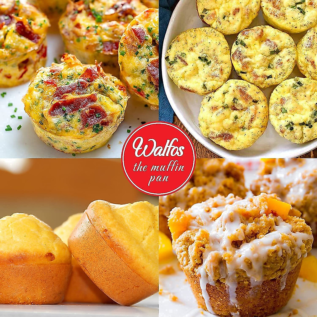 Walfos 2 Piece Silicone Loaf Pan Set and 2 Piece Silicone 12 Cups Regular Muffin Pan Set - Non-Stick Silicone, Just PoP Out ! Food Grade and BPA Free !