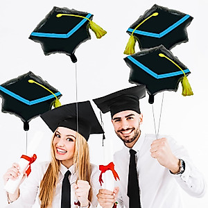 4 Pieces 22 Inches Black Graduation Cap Balloons, Large Academic Cap Shaped Mylar Foil Balloons with Tassel Design, Grad Hat for Class of 2024 Graduation Ceremony or Party Decorations