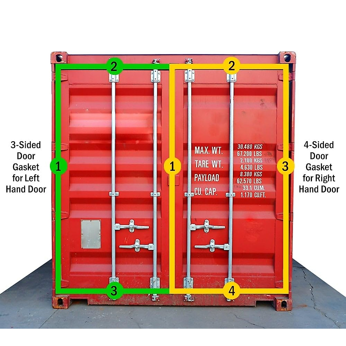 Mytee Products Shipping Container Door Gaskets - 2Pc Complete Door Seal Gasket Set - Container Rubber Door Sealer (3 - Sided Left Hand Side & 4 Sided 8 ft 6”) - Shipping Container Gasket