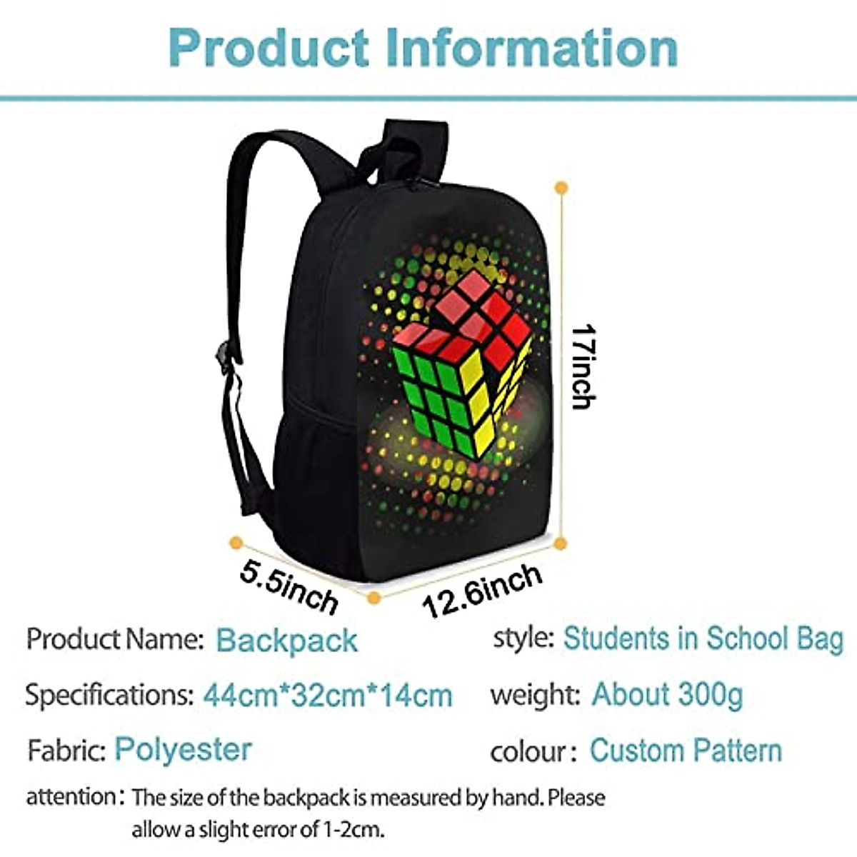 AMRANDOM Large Capacity Rucksacks, for Colorful Rubiks Cube Art Multipurpose Anti-Theft Carry On Bag with Padded Straps, College School Bookbag, Travel Hiking Backpack, Laptop Backpack