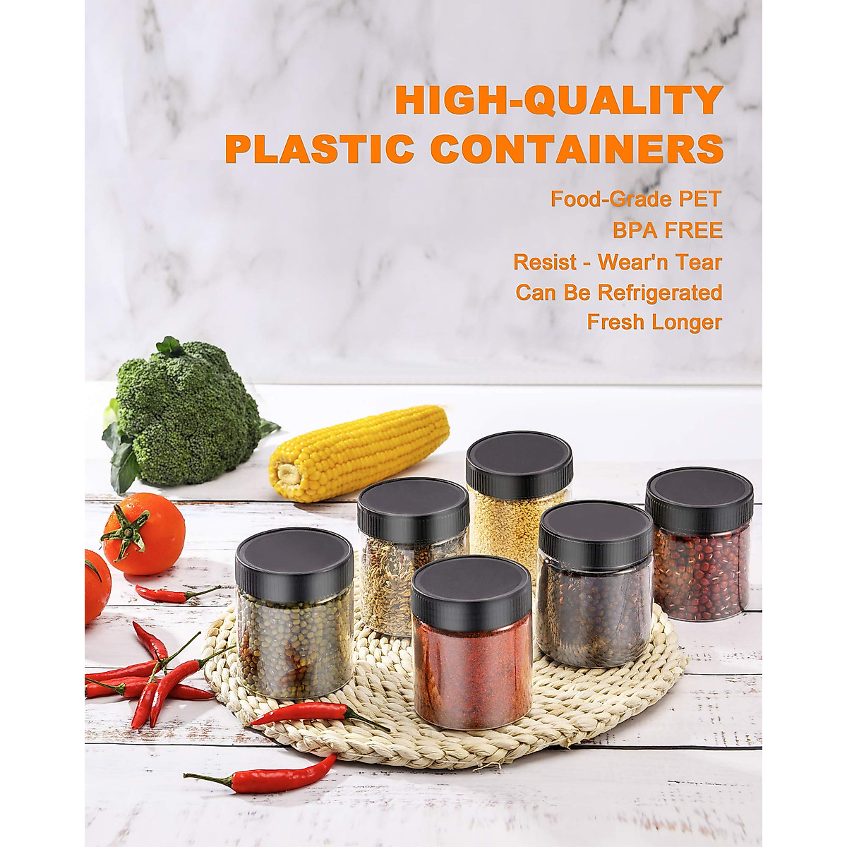 Plastic Jars With Lids Slime Containers 8oz-30 Pack-Leakproof Round Plastic Containers for Kitchen Pantry-Ideal For Home Storage-With 30 Chalkboard Stickers