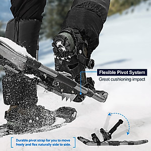 Odoland 4-in-1 Snowshoes Snow Shoes for Men and Women with Trekking Poles, Carrying Tote Bag and Waterproof Snow Leg Gaiters, Lightweight Snow Shoes Aluminum Alloy, Black, Size 30''