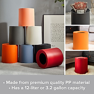 Modern Round Waste Basket - 3.2Gal/12.1L Open Top Trash Bin - Gray Garbage Can with Removable Plastic Bin Liner - Touchless Bathroom Garbage Can or Trash Can for Kitchen - Minimalist Office Trash Can