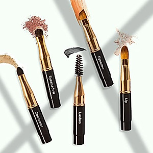 Velony Vacay Eye Makeup Brush Set, Travel Size Makeup Brush Eyebrow Makeup Brushes for Eyeshadow, Concealer, Lashes, Lip, 5 Piece Set