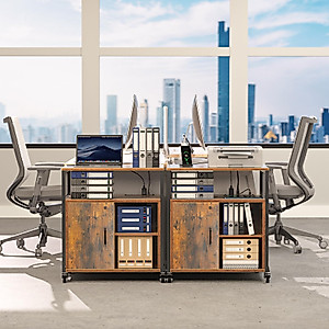 LOWOSA Braking Wheels Filing Cabinet with Lock, File Cabinets with Charging Station, Printer Stand with Storage for Office Home, A4 Letter Size File Folders