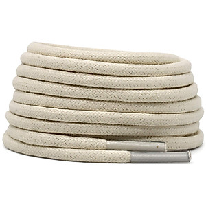 DELELE Round Cotton Waxed Shoelaces: 7/50 Inches Beige Dress Shoe Laces for Boot 2 Pair 35 inch