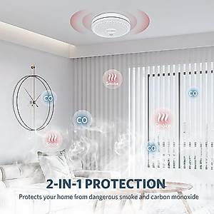 Carbon Monoxide Detector Smoke Detector Combo, HATHEPHS 10 Year Battery Ultra-Thin Photoelectric Smoke Alarm and CO Detector with Large Test/Silence Button, 2-Pack