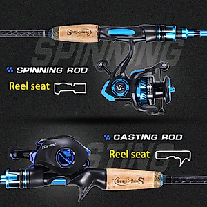 Sougayilang Fishing Pole, 2PC Spinning Rod with EVA and Cork Handle Grip, Baitcasting Rod for Freshwater Fishing Rod-Blue-5.9ft-Spinning