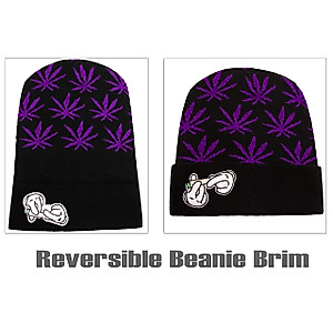 Rolling-Hands Marijuana-Weed Embroidery Beanie-Hat Purple