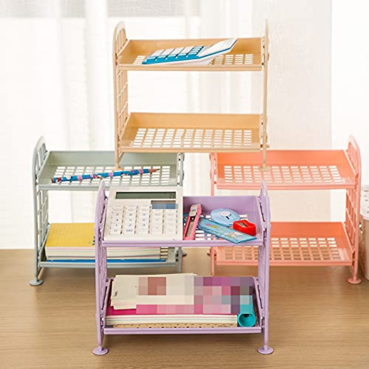 lasenersm 1 Piece Plastic Bathroom Storage Shelf 2 Layer Desktop Shelf Bathroom Countertop Organizer Cosmetic Makeup Storage Rack Home Organization Storage Shelf Holder, Purple