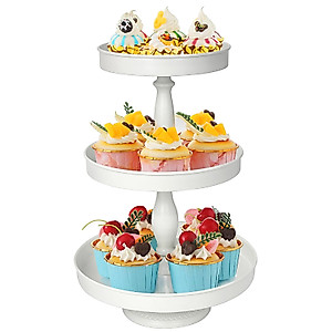 3 Tier White Cupcake Holder Farmhouse Tiered Tray Stand Serving Platter Rustic Cake Dessert Display Can Holds 50 Cupcakes for Parties and Events