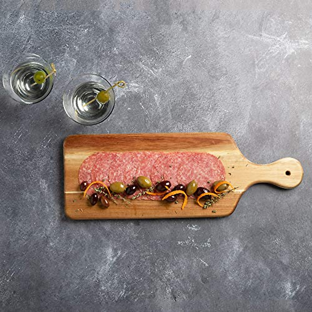 Villa Acacia Wooden Cutting Board - 17 x 6 Inch Wood Board Serving Tray for Bread and Cheese with Handle - Decorative Charcuterie Boards for New Home, Wedding Gift