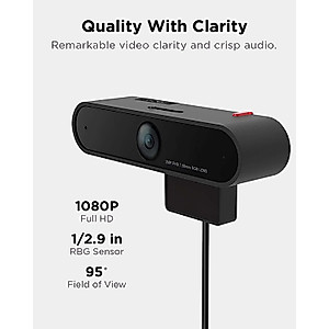 Lenovo HD 1080p Webcam (LC50) - Monitor Camera with 90° Wide Angle, Dual Microphones & Smart Video Capture – Magnetic Desktop Cam w/ Privacy Shutter & Light for Virtual Class, Meetings & Conferences