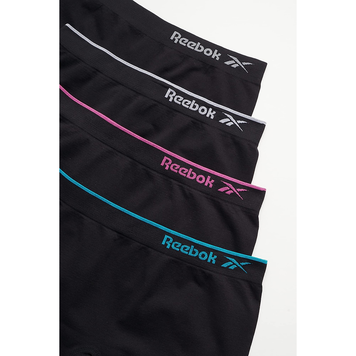 Reebok Girls' Boyshorts Underwear - 4 Pack Soft Seamless Long Leg Boy Shorts - Playground Shorts for Girls (6-16), Size 8-10, Black With Tipping Waistband