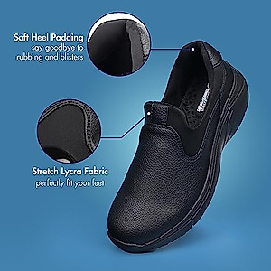 Hawkwell Women's Slip on Lightweight Lycra Nursing Shoes Comfortable Slip Resistant Work Shoes,Black Synthetic Leather,8 M US