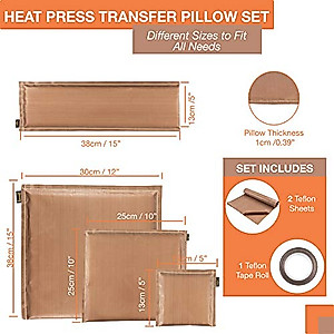 Amazing Creations Heat Press Pillow Bundle - Includes 4 Transfer Pillows, 2 Teflon Sheets and 1 Roll of Tape - Eliminates Indentations for Fast Ironing - Fire-Resistant, Waterproof and Reusable