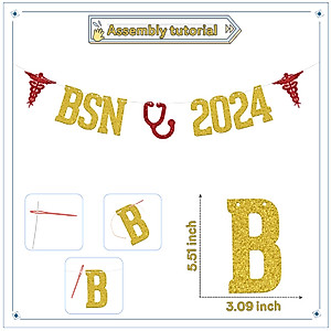 B*N 2024 Banner,Congrats B*N Banner, Class of 2024 Nurse Graduation Party Decor,Congrats Nurse Graduation Sign, Future Nurse Class of 2024 Medical School Graduation Party Supplies Gold Red