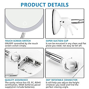 10X Magnifying Mirror with Light Makeup Mirror with Lights LED Lighted Makeup Mirror Vanity Mirror with Lights Flexible Gooseneck Mirror with Lights with Powerful Suction Cup
