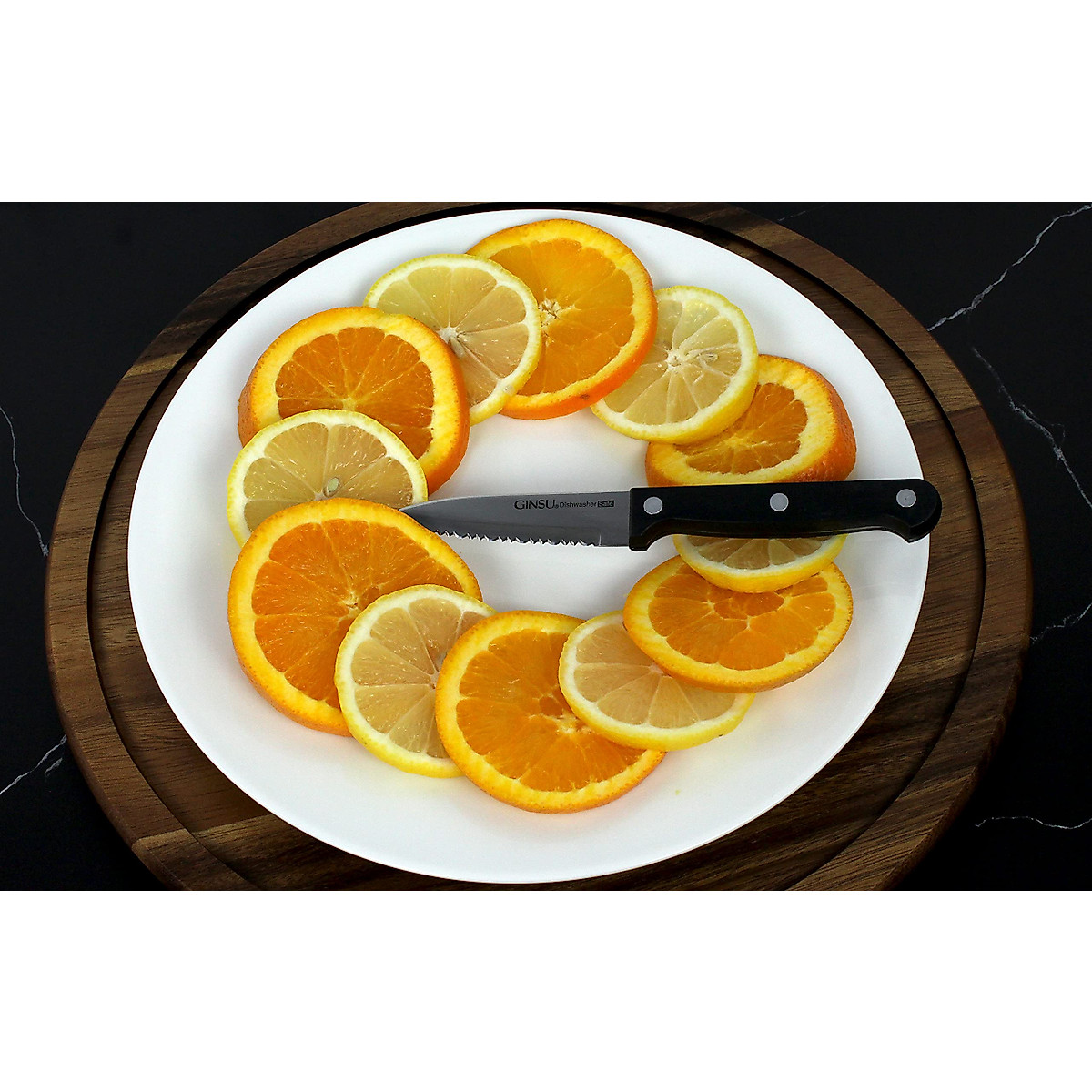 Ginsu Kiso Dishwasher Safe Black 14 Piece Knife Set Block, 9" W x 15" H x 5" D