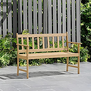 Brampton Omaha 2-Seat Capacity Patio Wood Bench | Teak Finish | Ideal for Outdoors and Indoors, Light Brown