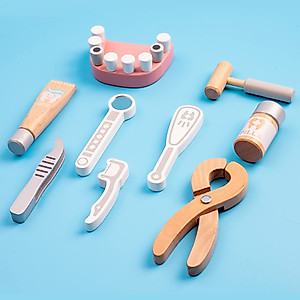 ROBUD Doctor Kit for Kids with Teeth Toy Dentist Kit for Kids Realistic Wooden Doctor Set for Kids Pretend Play Montessori Toys Doctor Playset