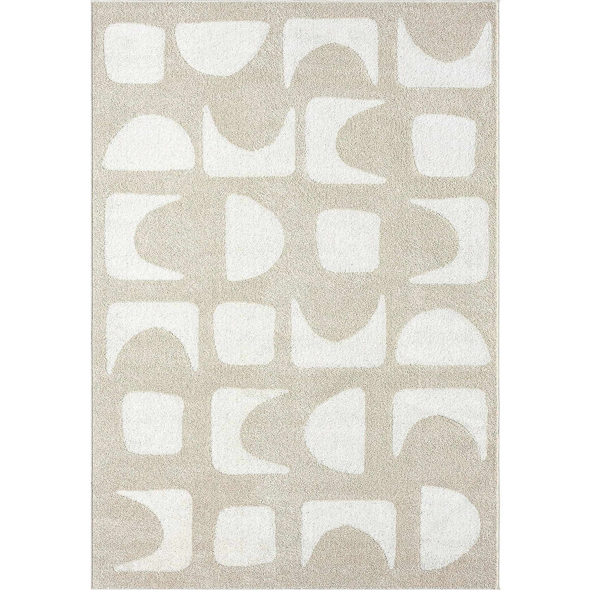 Abani Nuevo Collection Area Rug - Modern Geometric Beige/Cream Design - 7'9" x 10'2" - Easy to Clean - Durable for Kids & Pets - Non-Shedding - Medium Pile -Soft Feel - for Living Room Bedroom Office