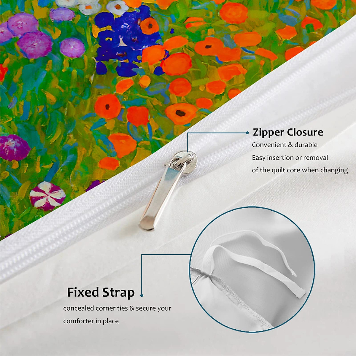 Wewoo Home Gustav Klimt Painting Duvet Covers Soft Warm Farm Garden Comforter Cover with Zipper Closure 3 Pieces Set （1 Duvet Cover+2 Pillowcases ） Queen