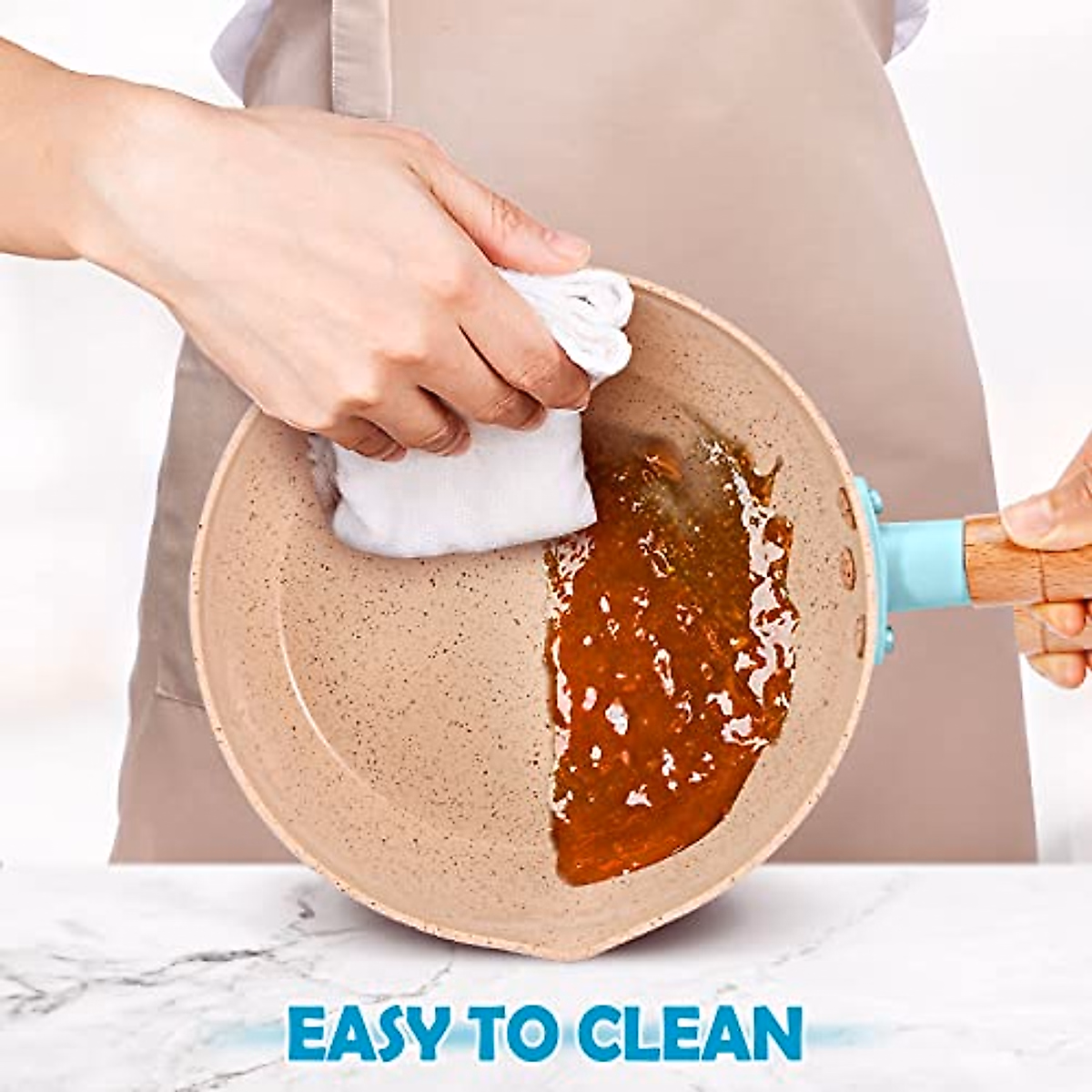 Sauce pan with Lid, 2.1 Quart Nonstick Small Pot, Induction Compatible Aluminum Cooking Pot with Silicone Spatula for Milk, Soup, Pasta, Egg, Rice (BLUE)