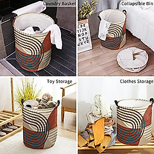 Boho Geometric Large Laundry Basket, Waterproof Laundry Hamper for Baby Clothes, Middle Century Abstract Art Aesthetics Foldable Laundry Baskets with Handles, 13.8''x17''