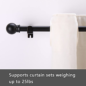 Curtain Rods for windows 32-48 inch, 5/8 inch Diameter Metal Standard Decorative Curtain Rod Set, Small Adjustable Telescoping Curtain Rod, Matte Black