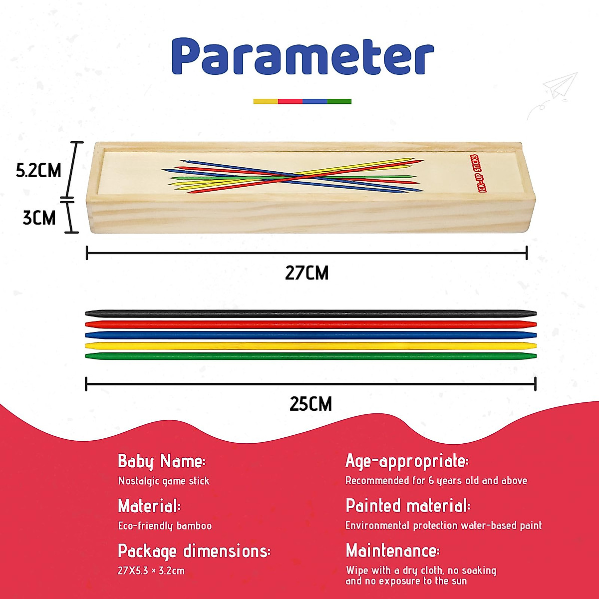 DOXISHRUKY Classic Wooden Thin Pick Up Stick Game 41 Pieces Fun Family Game Gift Idea 9.8 Inch Long