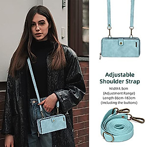 QIXIU for iPhone 16 Pro Wallet Case[13 Card Slots]:Multi-Function,Detachable 3 in 1,Flip Strap Zipper Card Holder Phone Case with Shoulder Straps(Blue)