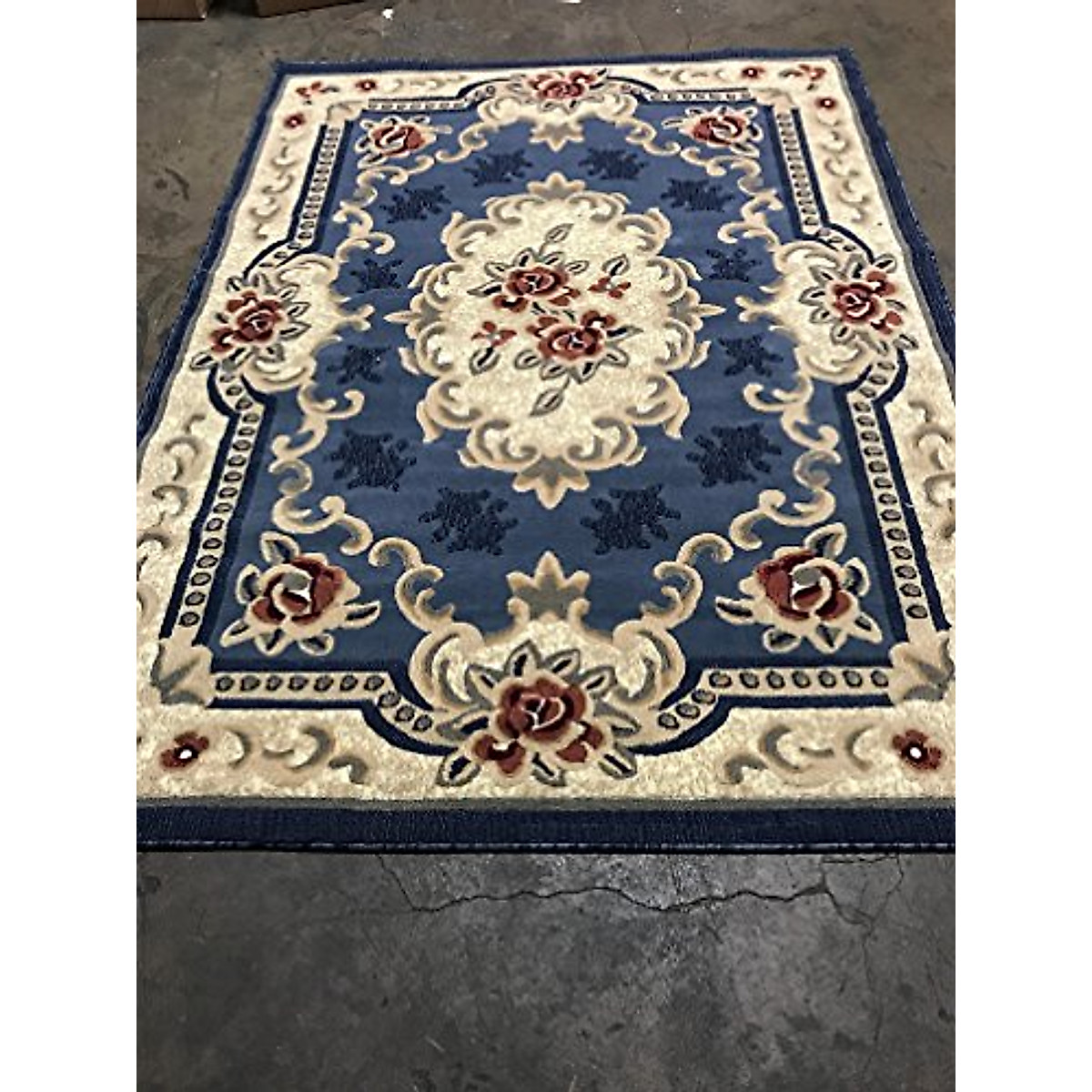 Traditional Aubusson Persian Area Rug Light Blue with Red Design 507 (5 Feet 3 Inch X 7 Feet 2 Inch)
