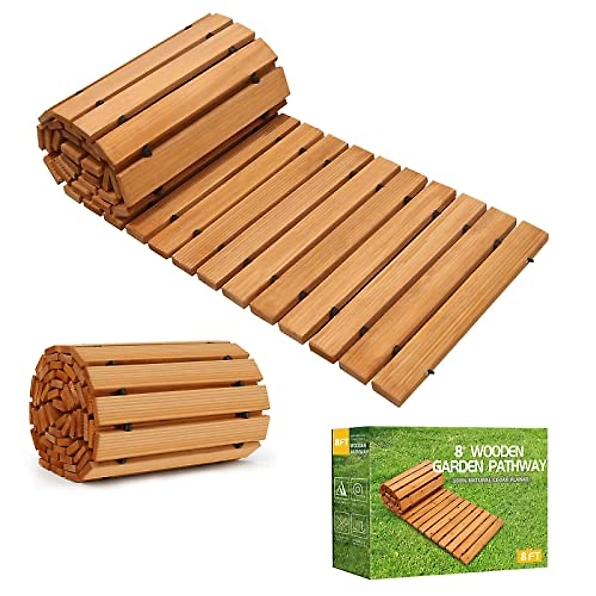 TONAHUTU 8FT Wooden Garden Pathway，Roll Out Wooden Pathway Weather-Resistant Walkway for Outdoor Patios 17" W Roll Out Hardwood Walkway with Non-Slip Surface Wedding Party Decorative Wood Path