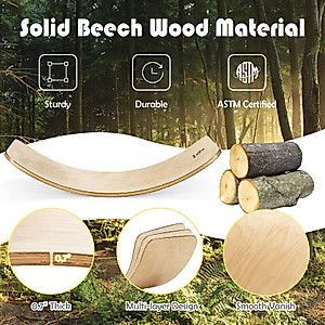 Goplus Wobble Board, 35Inch Wooden Balance Board for Kids & Adults Support 660LBS, Toddler Open-Ended Learning Toy Yoga Curvy Rocker Board for Balance Training, Home Exercise (15.5 INCH Width)