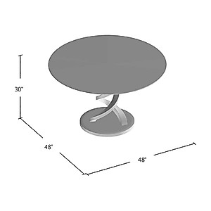 BOWERY HILL 48" Round Glass Top Modern Pedestal Base Dining Table in Chrome Satin