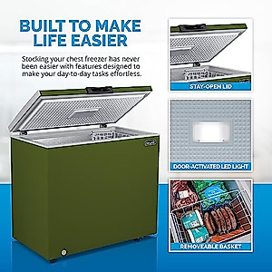 Newair 6.7 Cu. Ft. Mini Deep Chest Freezer and Refrigerator in Military Green with Digital Temperature Control, Fast Freeze Mode, Stay-Open Lid, Removeable Storage Basket, Self-Diagnostic Program