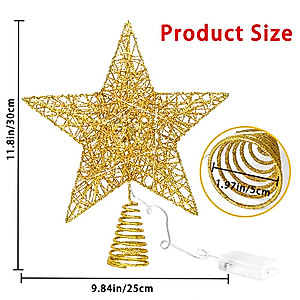 DULEFUN 11.8 Inch LED Star Tree Topper - Gold Metal Ornament with 20 Lights for Christmas Tree Decoration