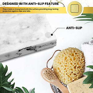 DAY1 Soap Holder with Marble Look - Soap Dish with Soap Saver Ridges Rectangle Bar Soap Holder with Non Slip Feet - Soap Tray for Bathroom, Sink, Kitchen, and SPA (White)